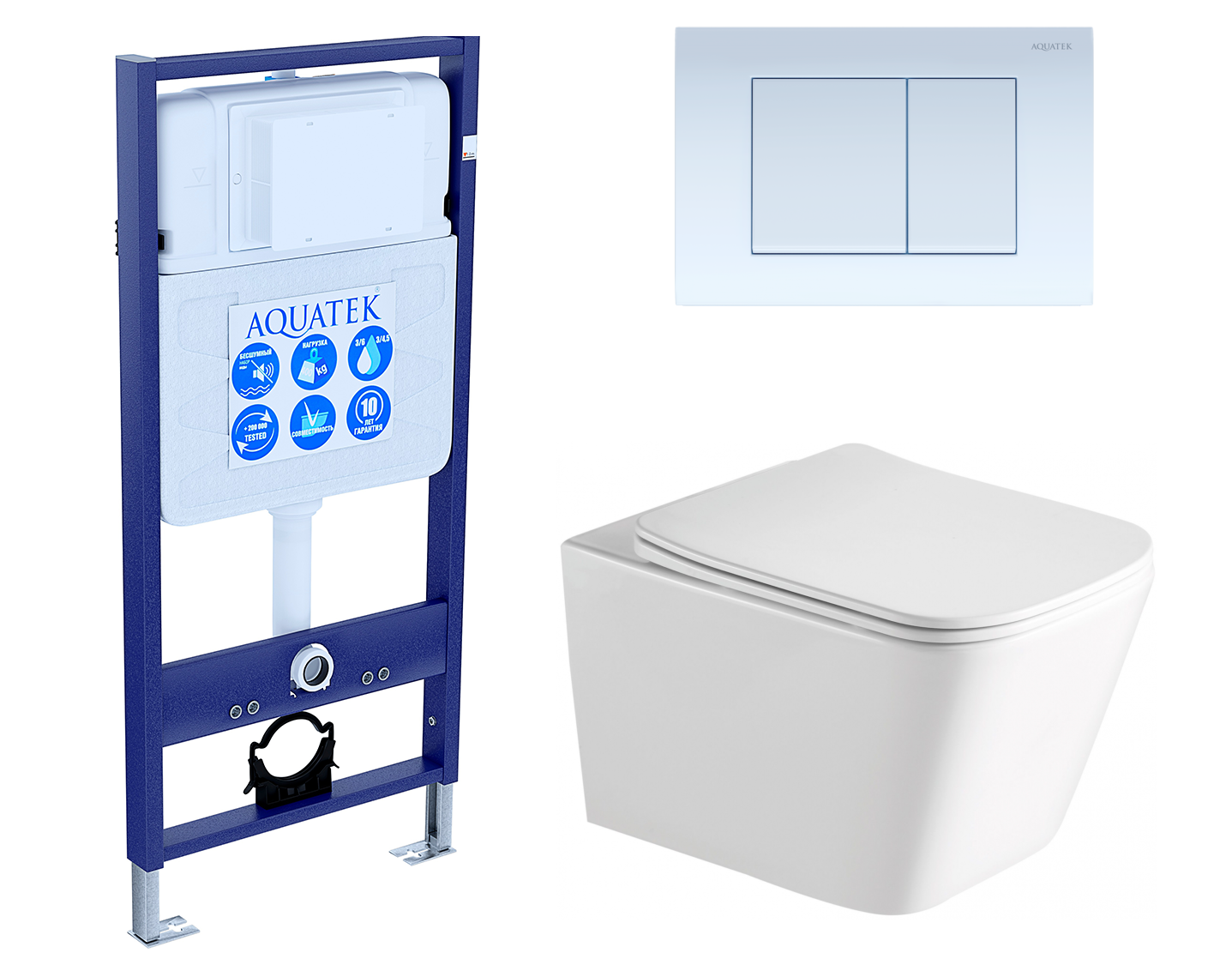 Комплект 3 в 1 инсталляция Акватек Standart 50 + Унитаз подвесной SantiLine SL-5007 с кнопкой белой INS-0000012 + SL-5007 + KDI-0000009
