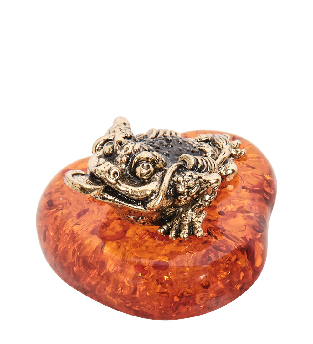 Фигурка 'Лягушка трехлапая' (латунь, янтарь)