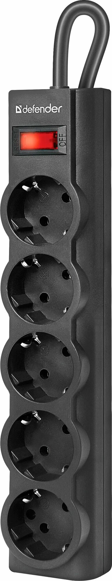 Сетевой фильтр Defender ES largo 3, 5 розеток, 3 м, 10А / 2200 Вт, черный