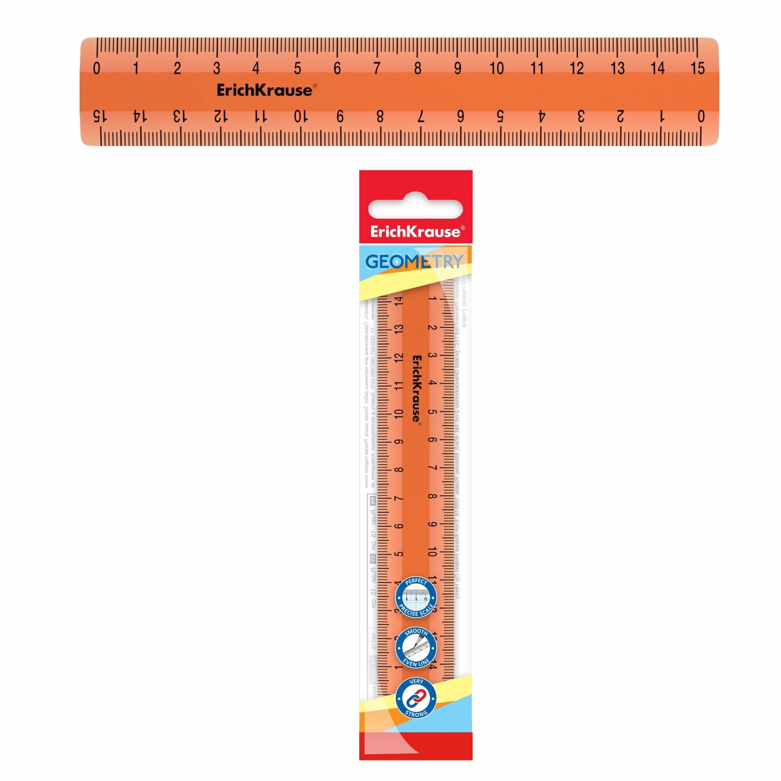 Линейка пластиковая Erich Krause Neon, 15 см, оранжевый (49540)