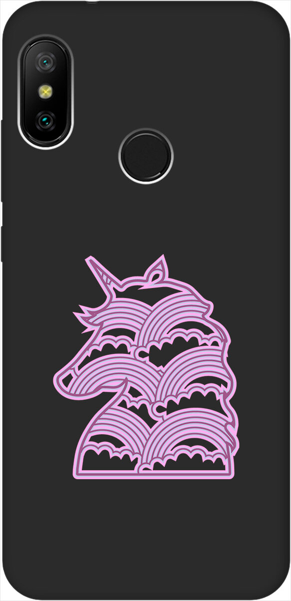 Матовый чехол Rainbow Unicorn для Xiaomi Mi A2 Lite / Redmi 6 Pro / Сяоми Ми А2 Лайт / Редми 6 Про с 3D эффектом черный