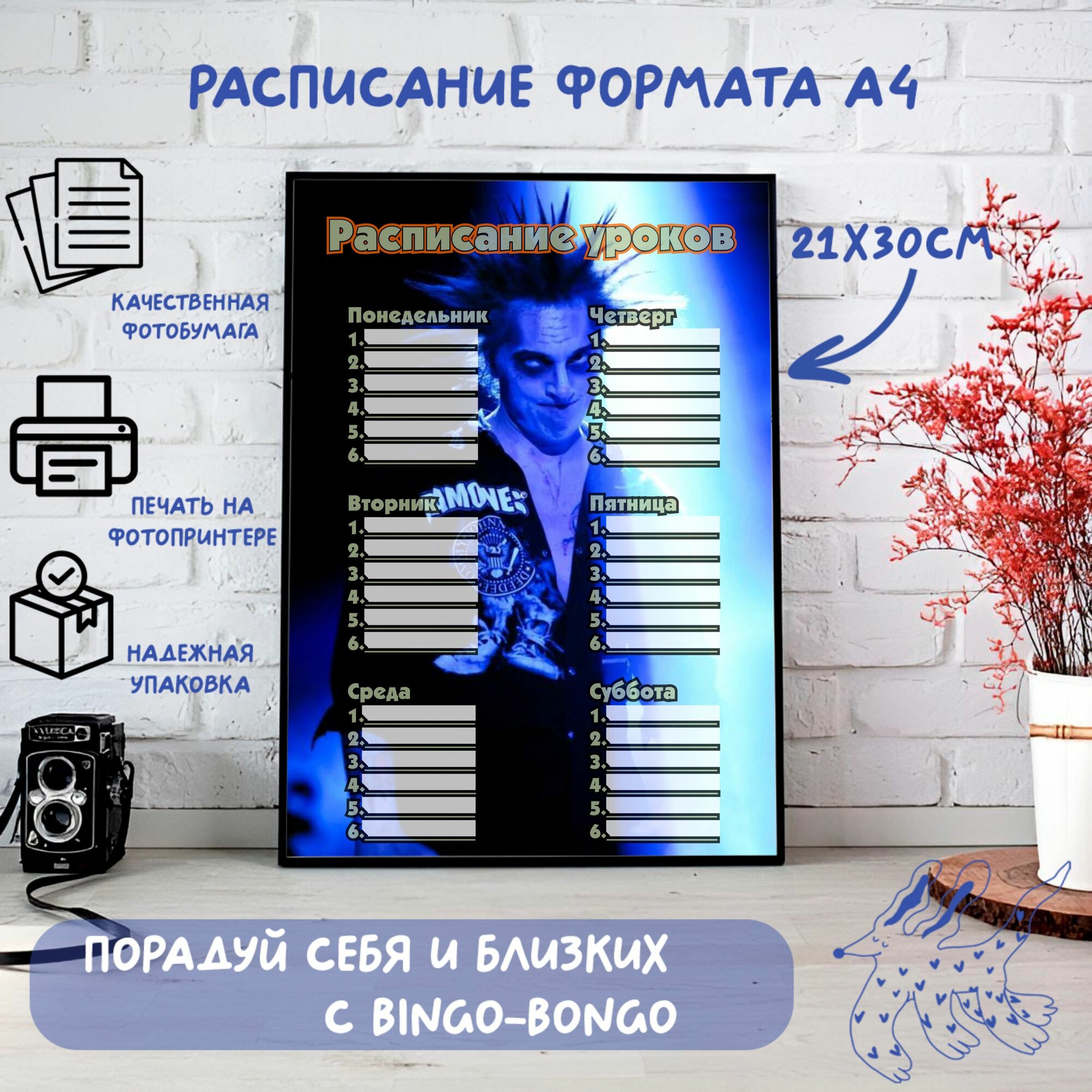 Расписание уроков формата А4, "Король и Шут"