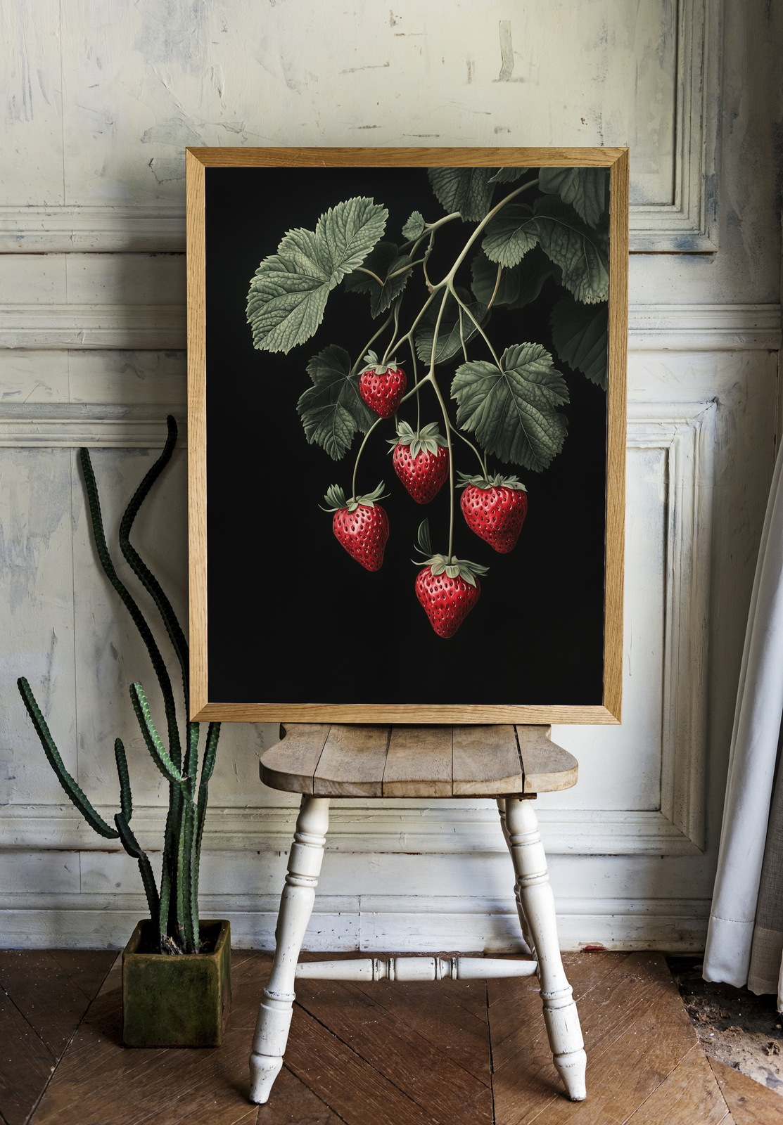Постер "Клубника на черном фоне" 60x90 см в подарочном тубусе