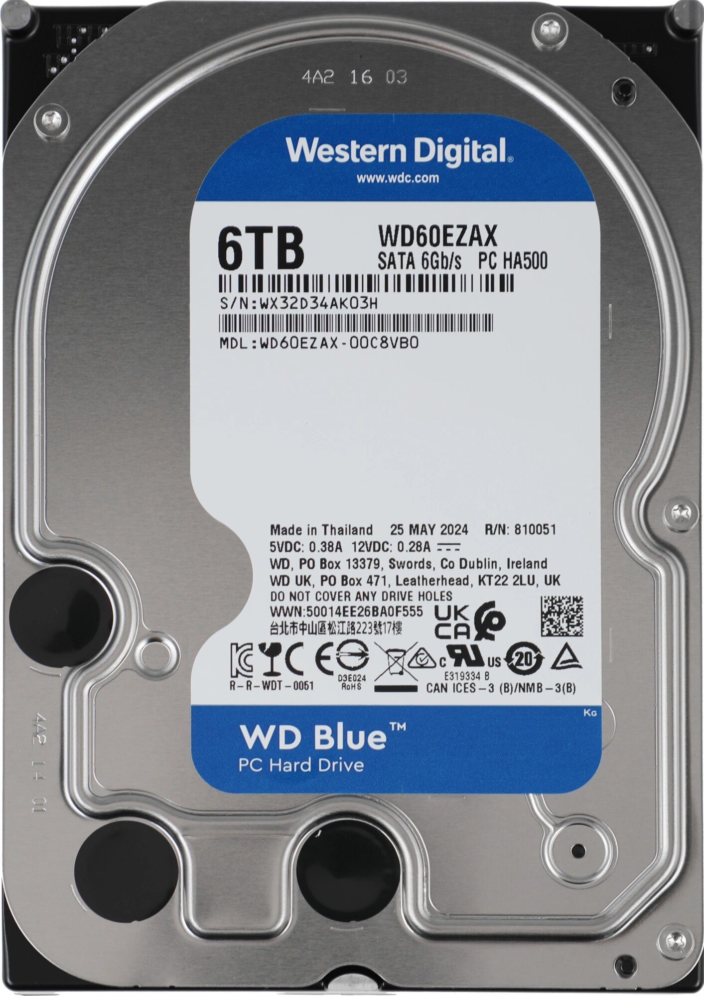 Жесткий диск WD Blue WD60EZAX, 6ТБ, HDD, SATA III, 3.5"