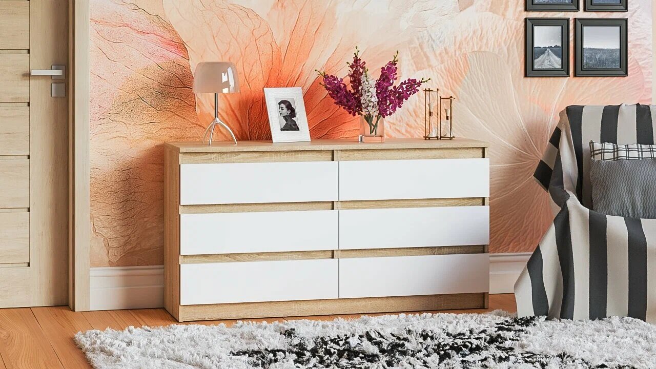 Комод на шесть ящиков сонома/белый 138x39x78 аналог Икеа