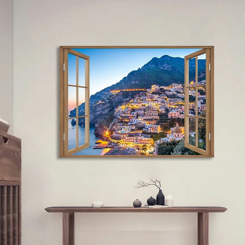 Картина "Окно с видом", холст, на подрамнике, дерево, печать, Италия, 40х30 см