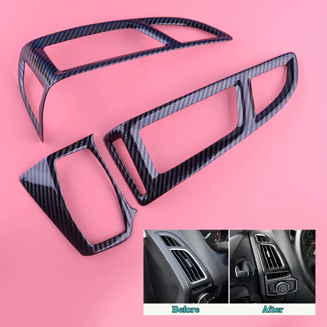 3 шт./компл. ABS черное углеродное волокно печать интерьер приборной панели кондиционер вентиляционная отделка Подходит для Ford Focus 2015 2016 2017 2018 LHD