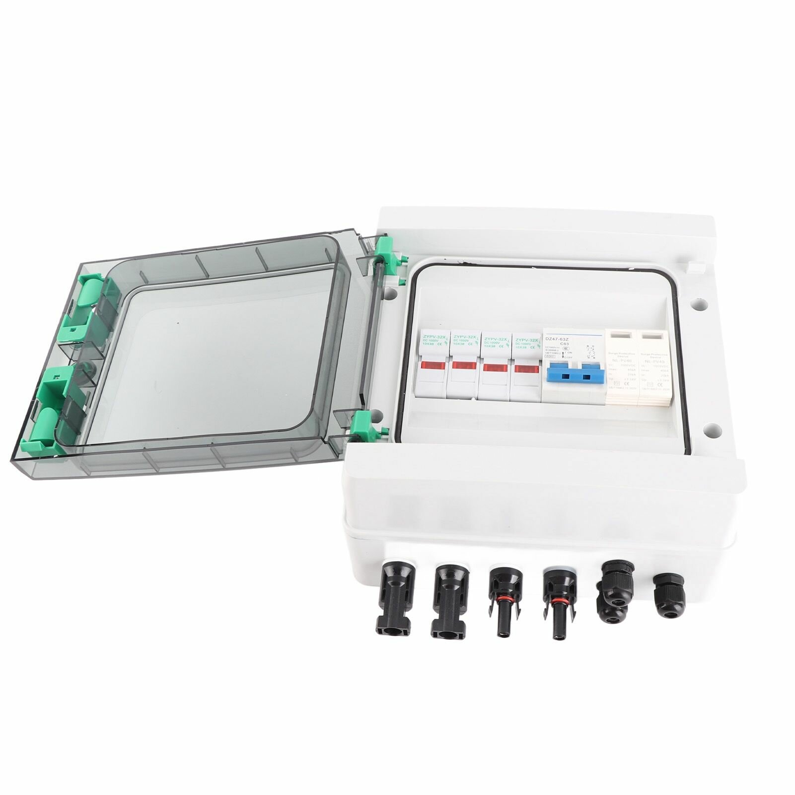 Солнечный ПВ комбайновый ящик 2 строки Пластик 15A Предохранитель Устройство защиты от молний 2 в 1 выход DC1000V IP65 Водонепроницаемый