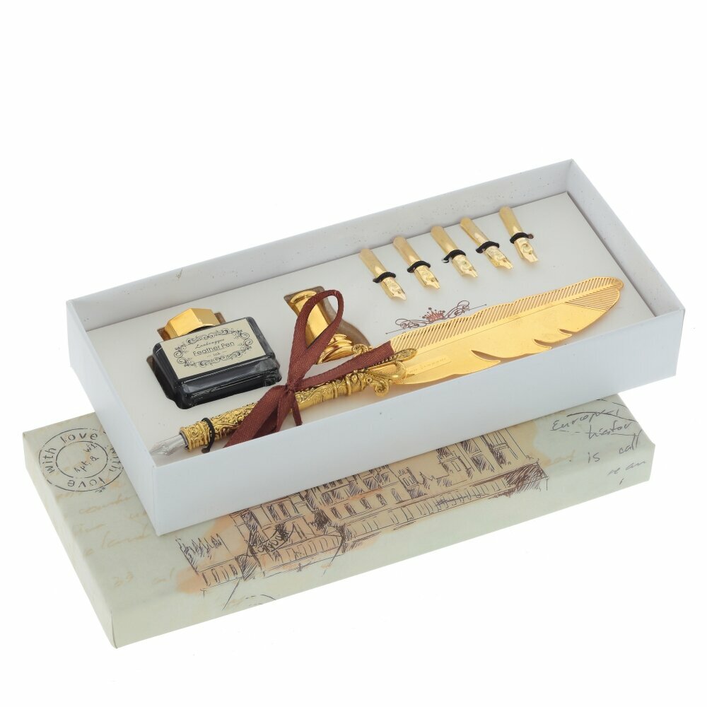 Набор подарочный: ручка перьевая, чернильница, подставка д/ручки, 5 наконечников, 22х10х4 см KSM-815478
