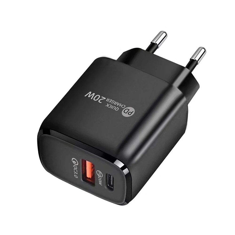 Сетевое зарядное устройство AIXXCO PD, 20 Вт, USB Type-C PD, EU адаптер, быстрая EU-PD-QC3.0-Black