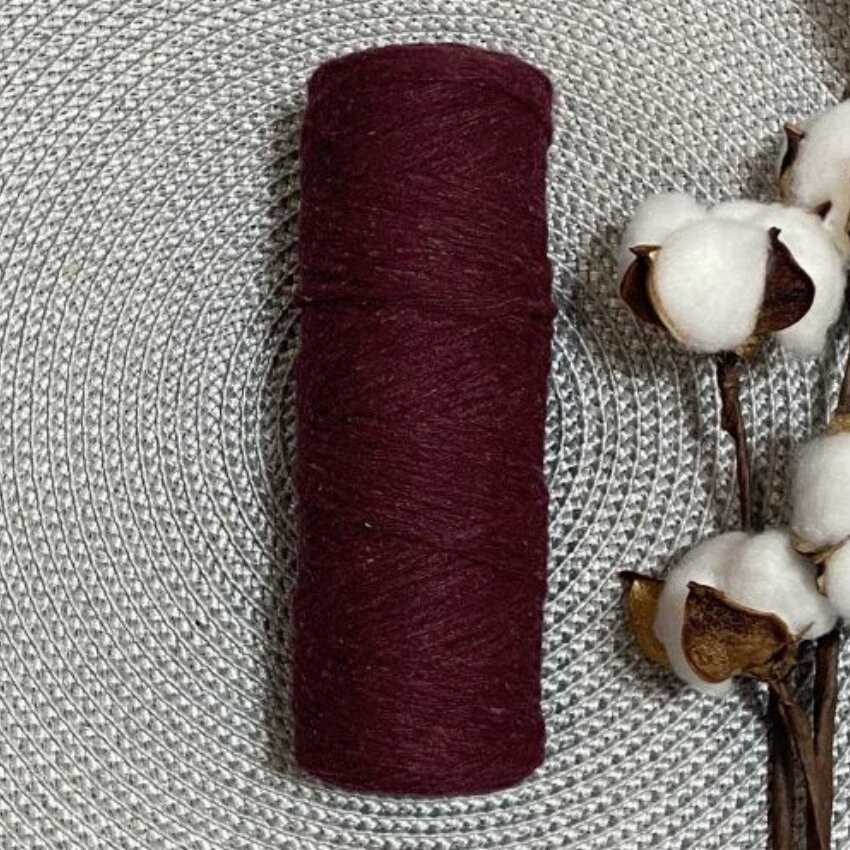 Шпагат хлопковый Osttex крученый 2 мм, бордовый 100 м, для макраме