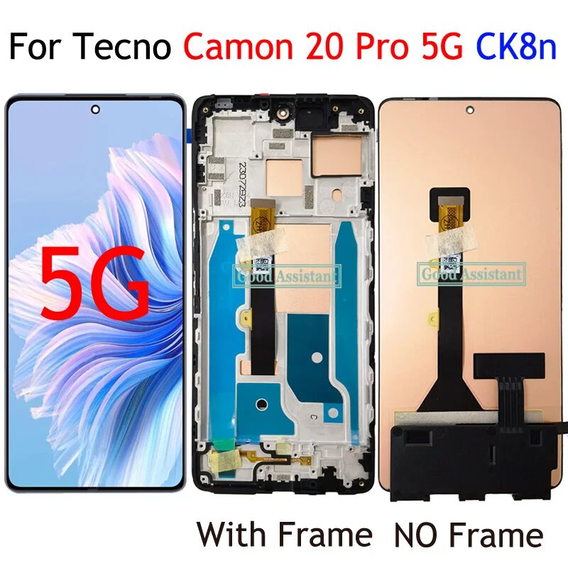 AMOLED / TFT 6,67 дюймовый черный для Tecno Camon 20 Pro 5G CK8n CK8 ЖК-дисплей сенсорный экран дигитайзер панель в сборе/с рамкой Orig With Frame