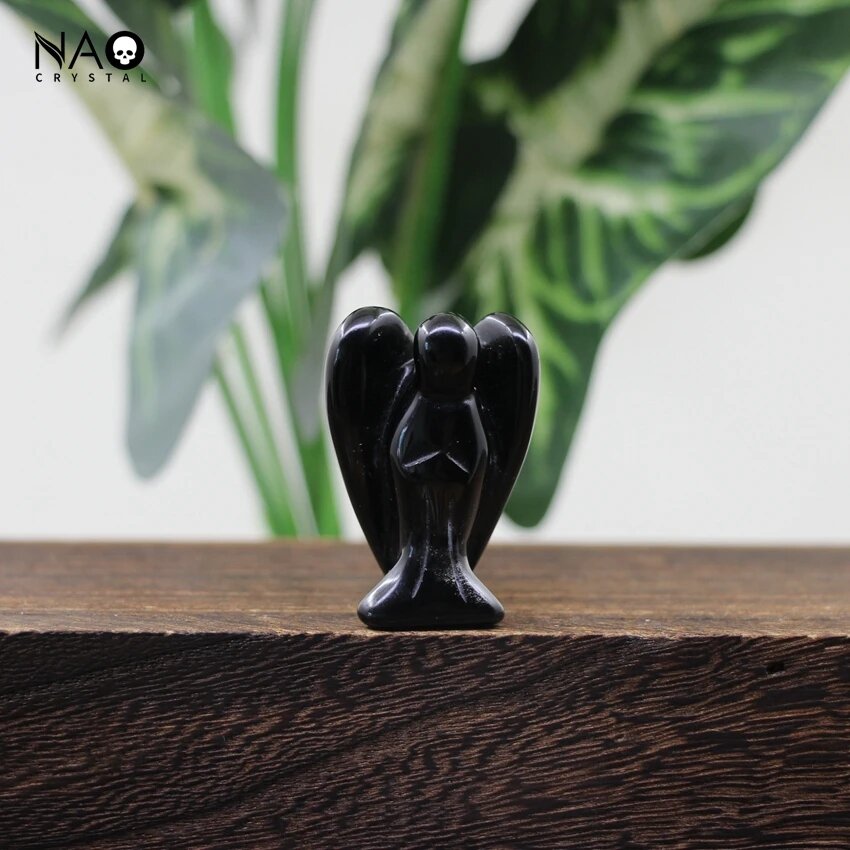 Статуя молитвенного ангела из кварца Черный, Obsidian