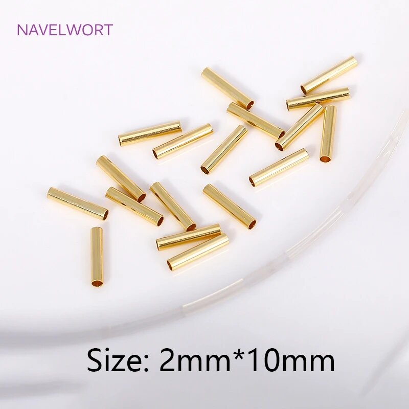 Золотые трубки-бусины 2x10 мм, 50 шт, 18K gold plated