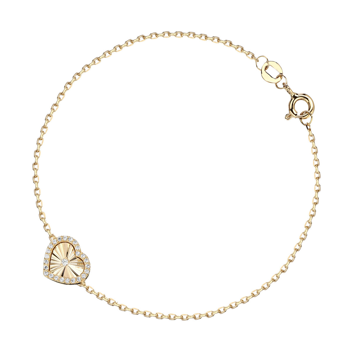 Браслет, желтое золото, 585 проба, фианит