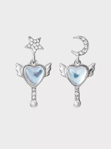 Серьги корейские сердечки звезда и луна крылья ангела — отзывы покупателей