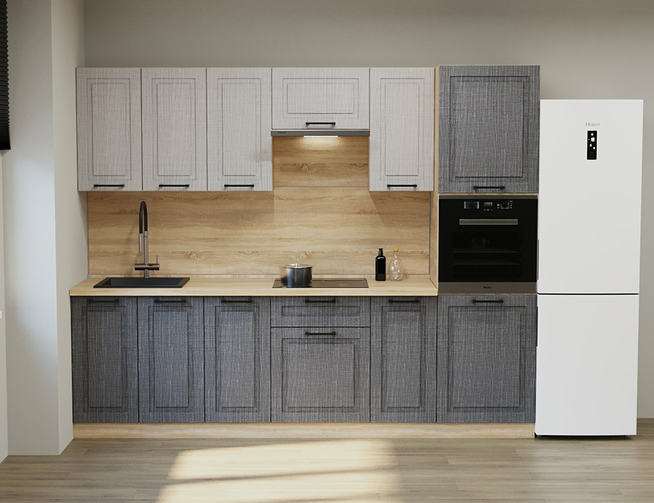 Кухонный гарнитур Аликанте, 2800 мм, чесура светлая/чесура темная