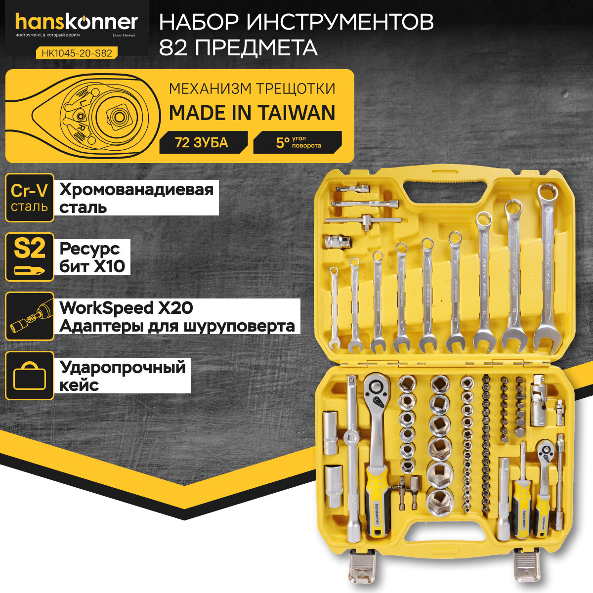 Набор инструментов Hanskonner HK1045-20-S82 82 предмета