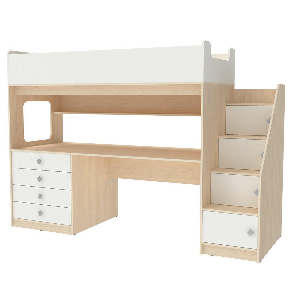 Кровать чердак Л-С605.3 80х190 Дуб Молочный Белый