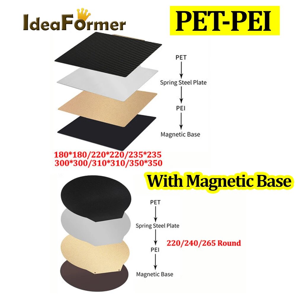 Магнитная строительная пластина IdeaFormer для 3D-принтера Ender Round Dia 240mm, PET-PEI(with base)