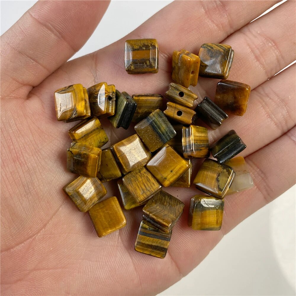 Плоские квадратные бусины из тигрового глаза, пирита, амазонита, аметиста 10 мм Vinswet Коричневый, 30PCS, Tiger Eye