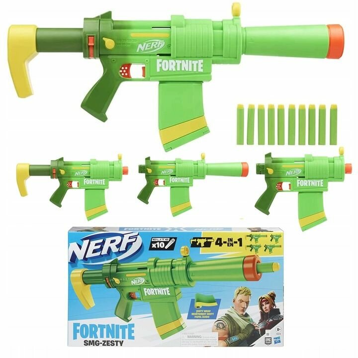 Игрушечное оружие HASBRO NERF Fortnite SMG-Zesty - Бластер - Пусковая установка Фортнайт + 10дротиков - Нерф F0319