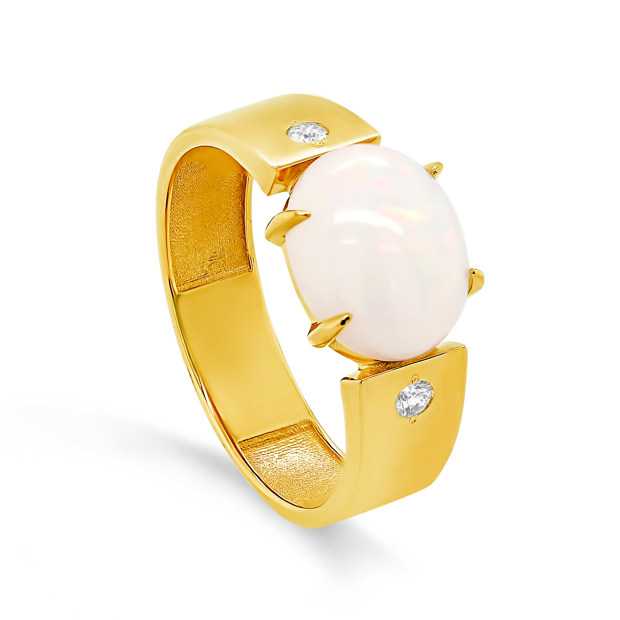 Кольцо, желтое золото, 585 проба, опал, бриллиант