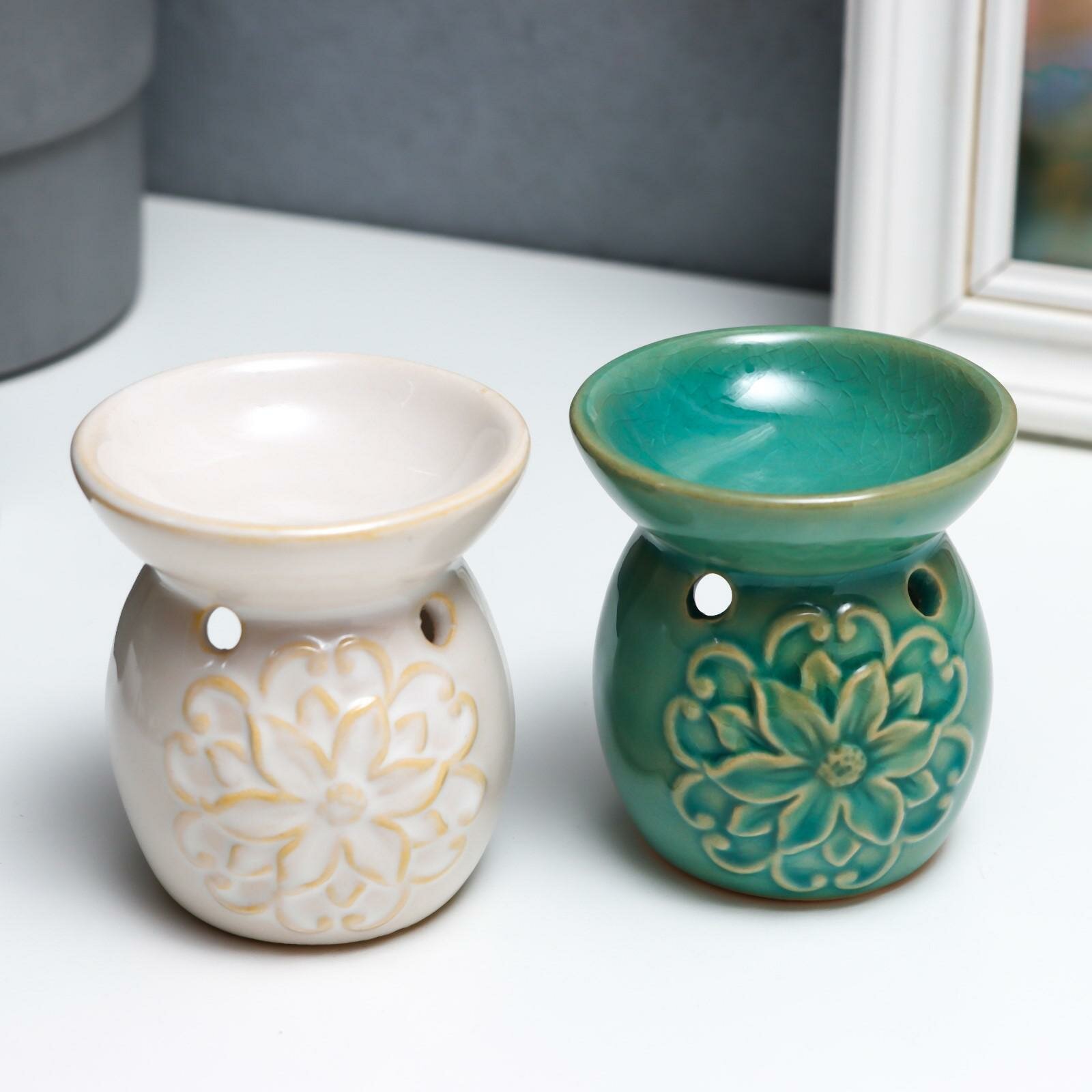 Аромалампа керамика "Цветок и завитки" 7,5х7х7 см