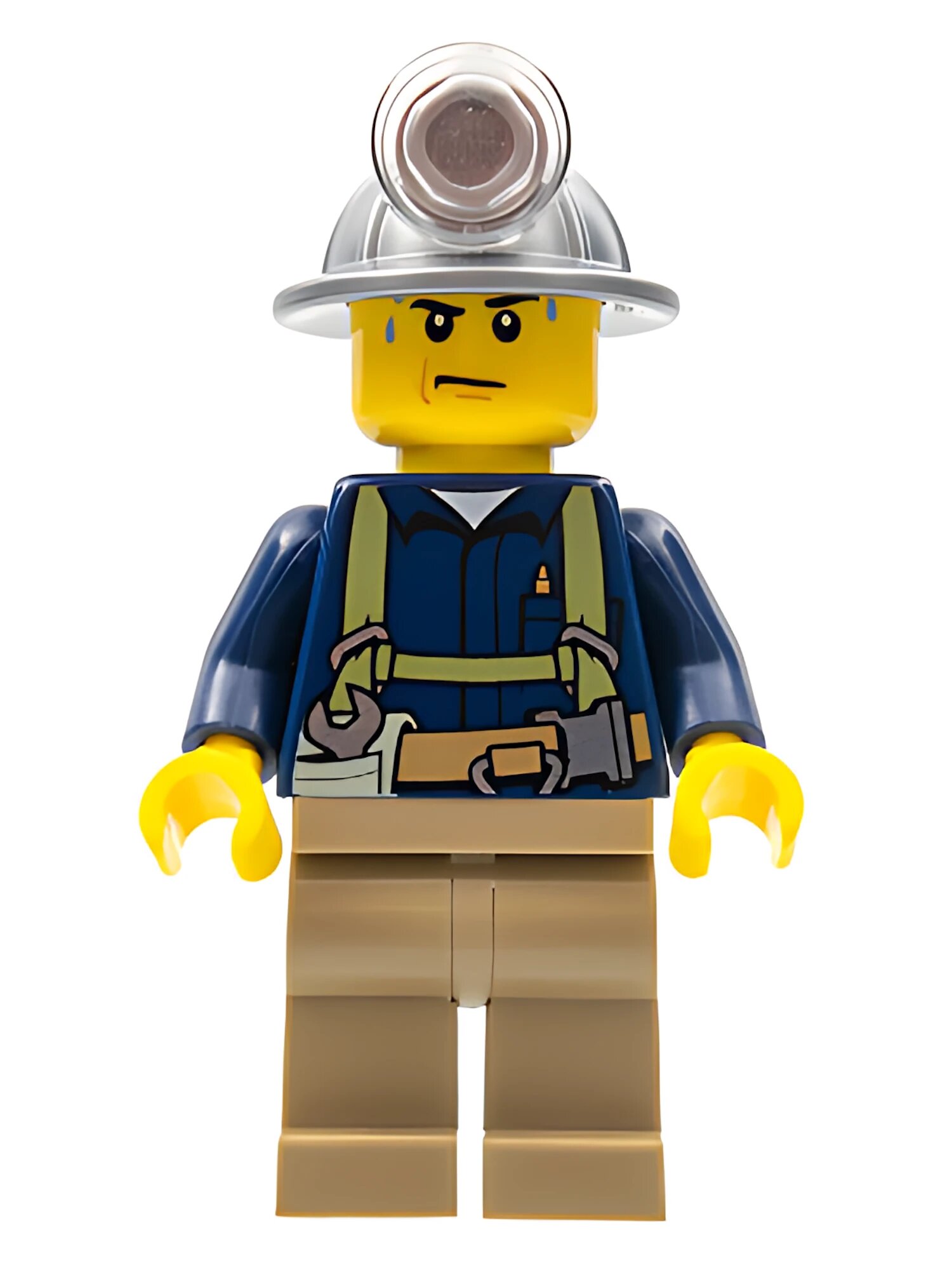 Минифигурка Lego Miner - Shirt with Harness and Wrench, Dark Tan Legs, Mining Helmet, Sweat Drops cty0311