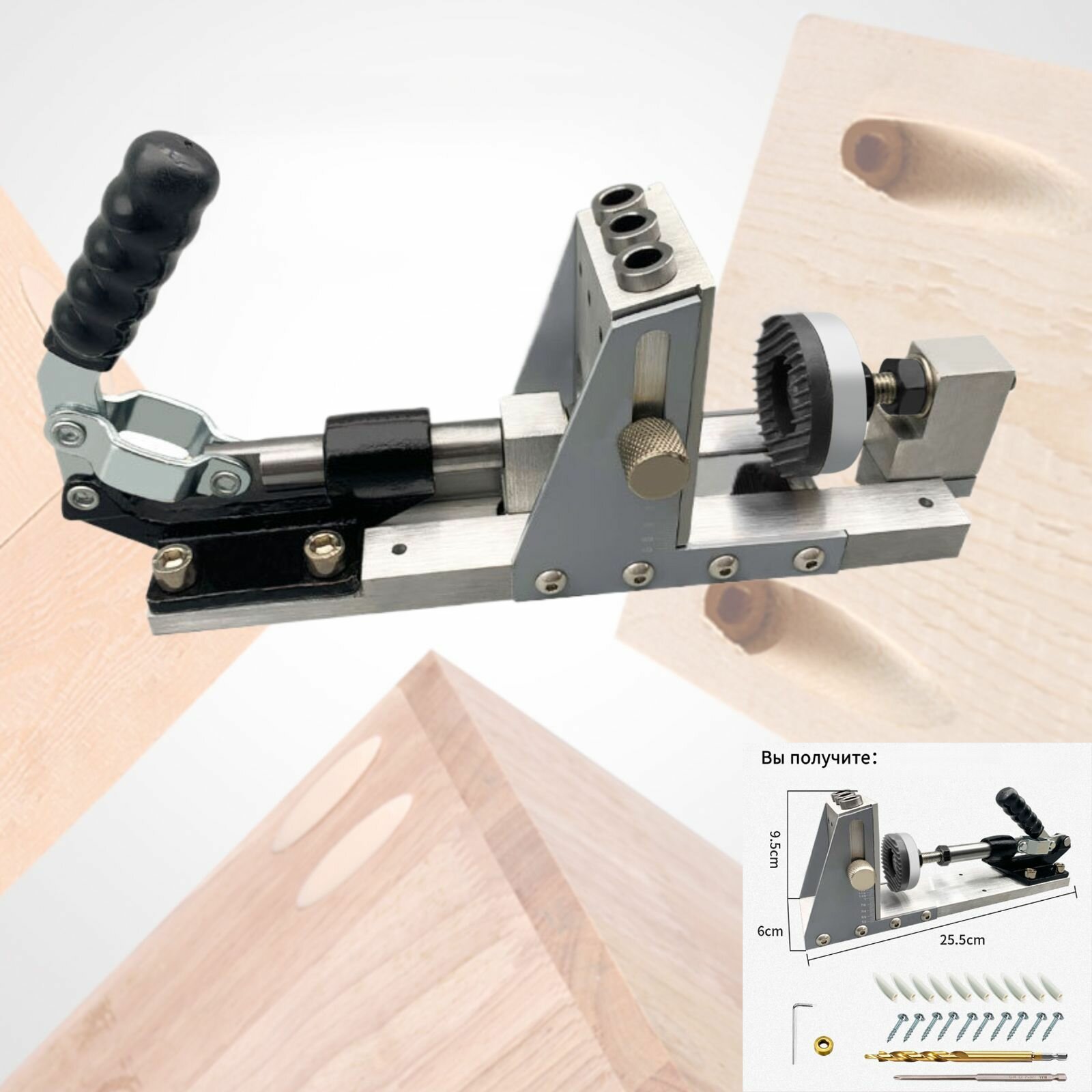 Кондуктор под косой шуруп с автозажимом / Шаблон для сверления наклонных отверстий под углом 15 градусов