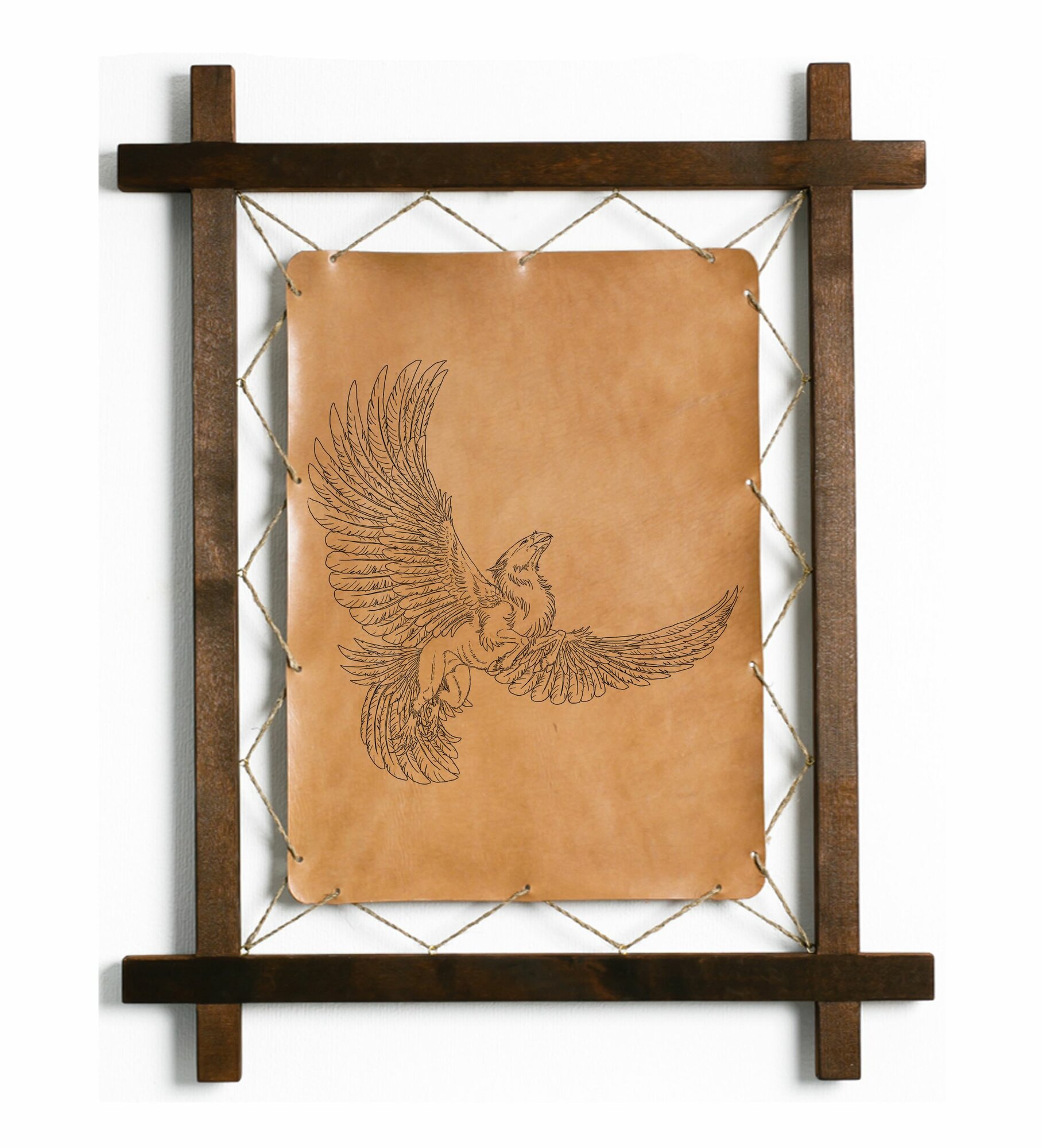 Картина интерьерная, натуральная кожа, "Гиппогриф", в деревянной раме, BoomGift