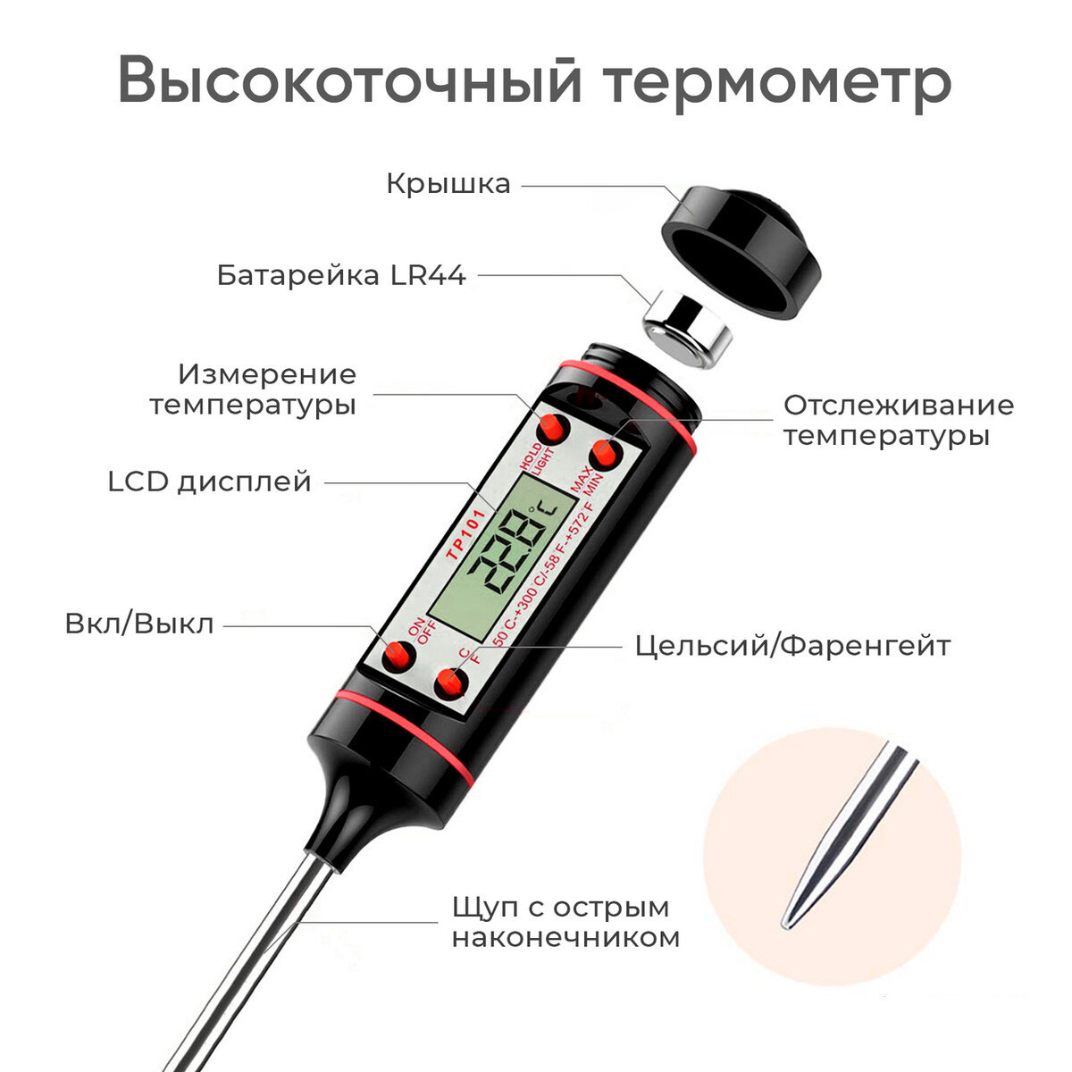 Термометр кулинарный с щупом 14 см