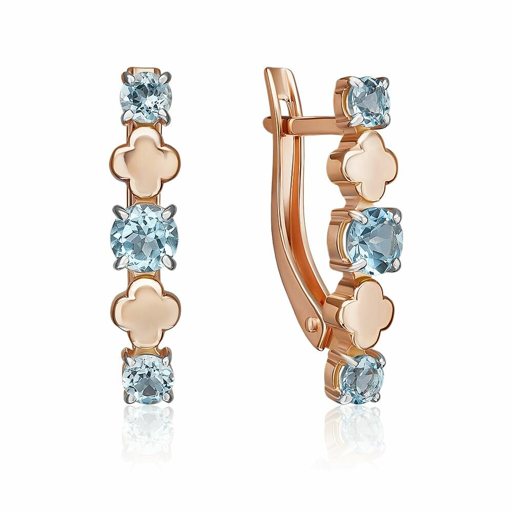 Серьги, красное золото, 585 проба, топаз