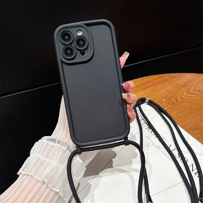 Чехол с ремешком через плечо для iPhone 17 Air 16E 15 14 13 12 11 Pro Max XS X айфон 14 про, Black