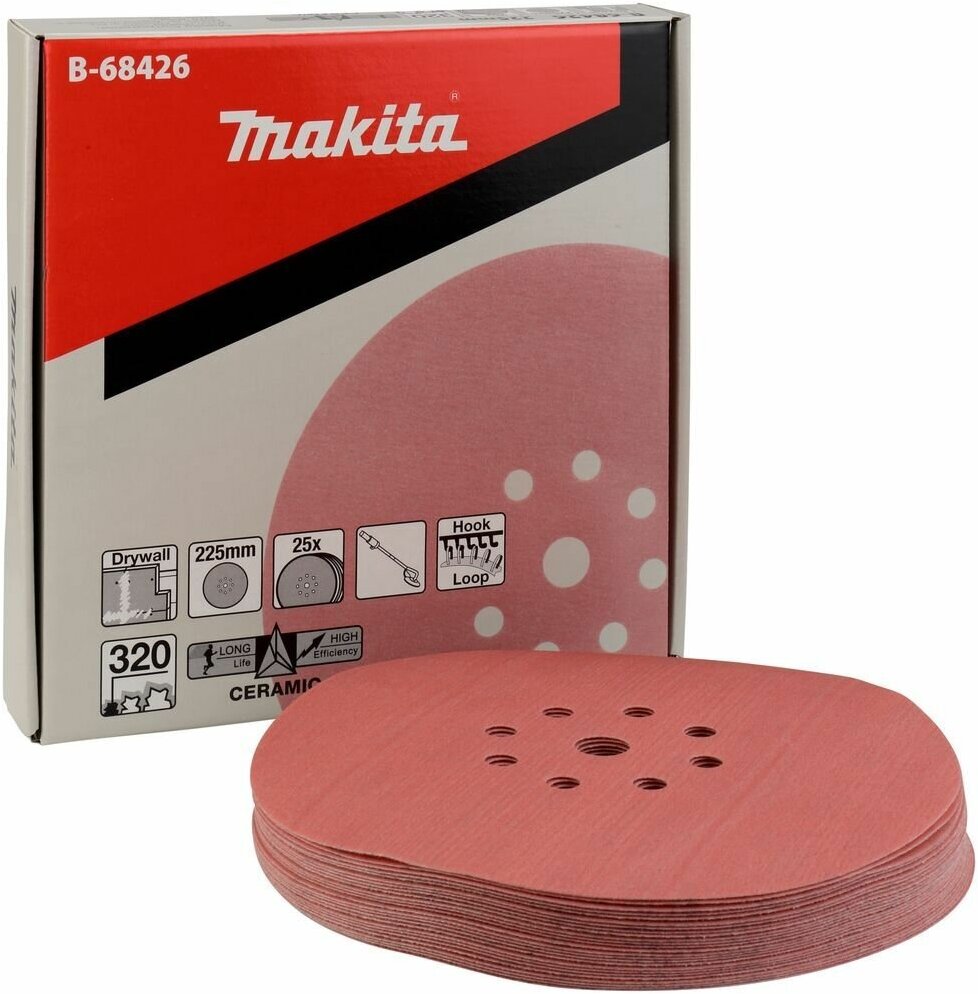 Диск шлифовальный на липучке D225 мм, P320, (9 отверстий), 24 шт. Makita B-68426