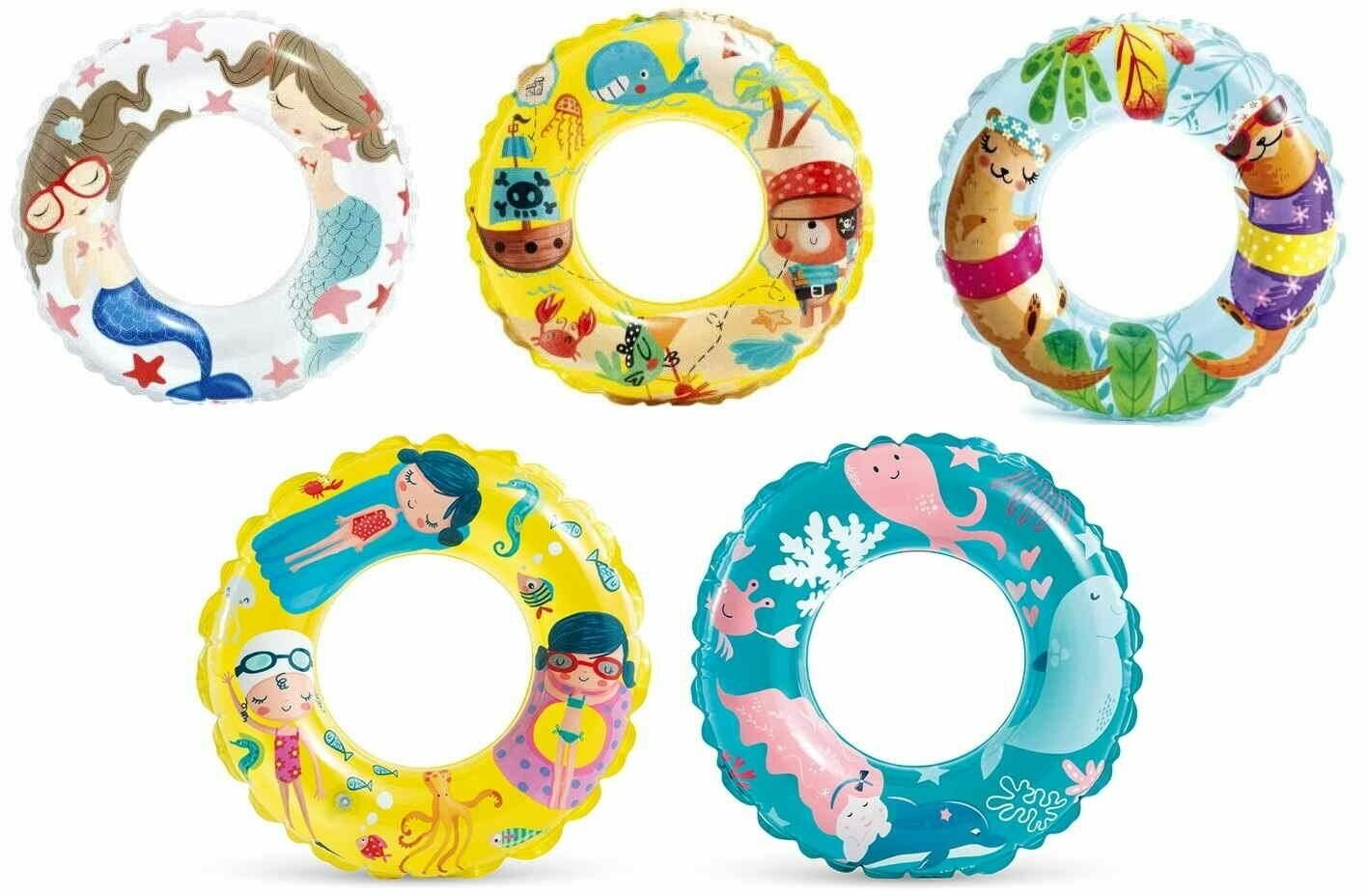 Надувной круг Intex Прозрачный, с принтом, 3 вида, диаметр 61 см, 6-10 лет, в пакете