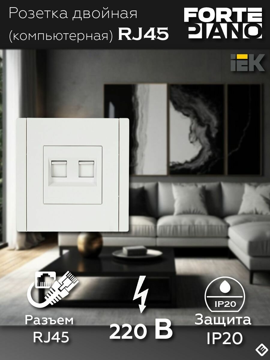 Розетка компьютерная двойная RJ45 кат.5E, цвет белый IEK "FORTE&PIANO" FP233