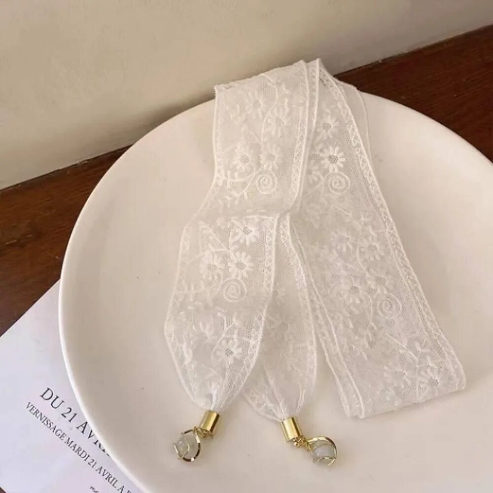 Кружевной шарф для волос для девочек Белый, небесно-голубой