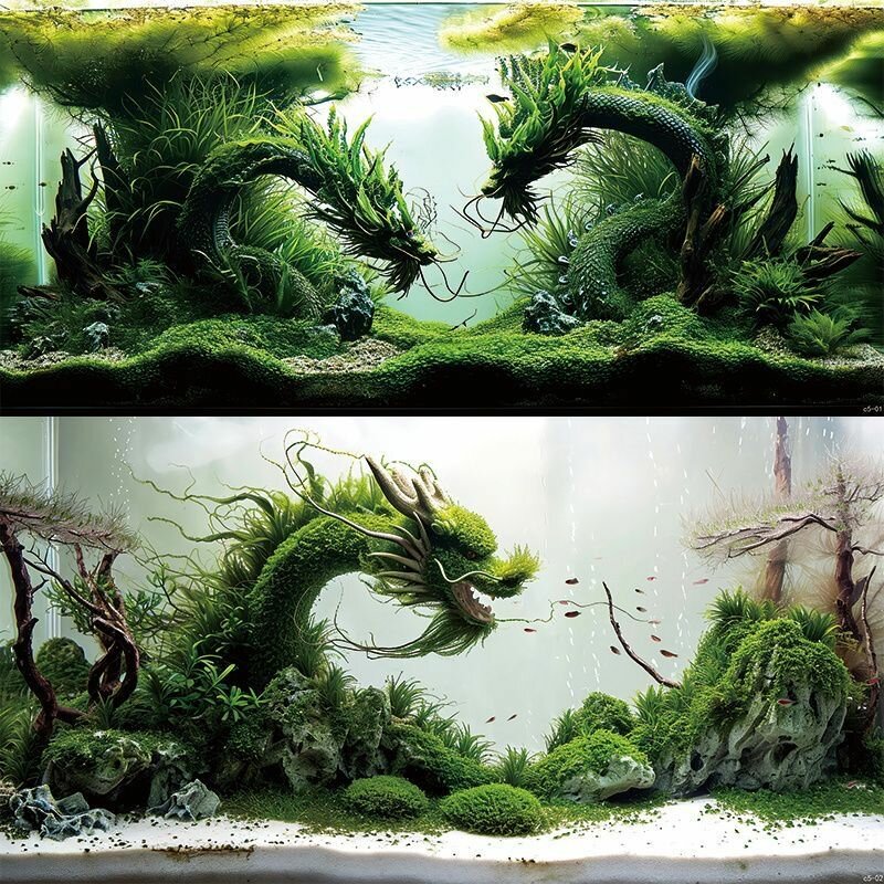 Фон для аквариума Декорации обои, водный травяной дракон 30x60см