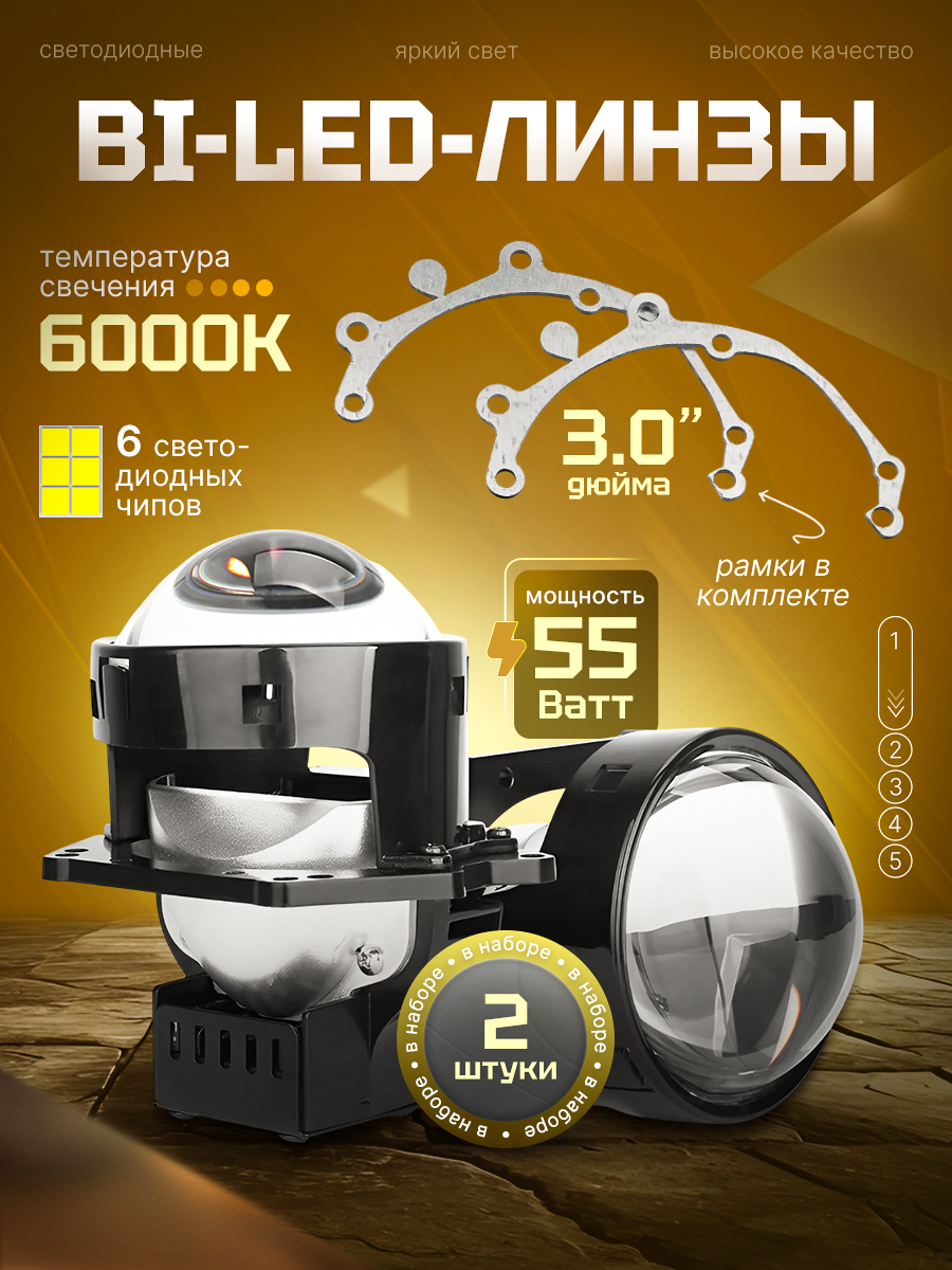 Bi-Led линзы светодиодные для фар Toyota Land Cruiser Prado 150 дорест. 2009 2013, би лед линзы