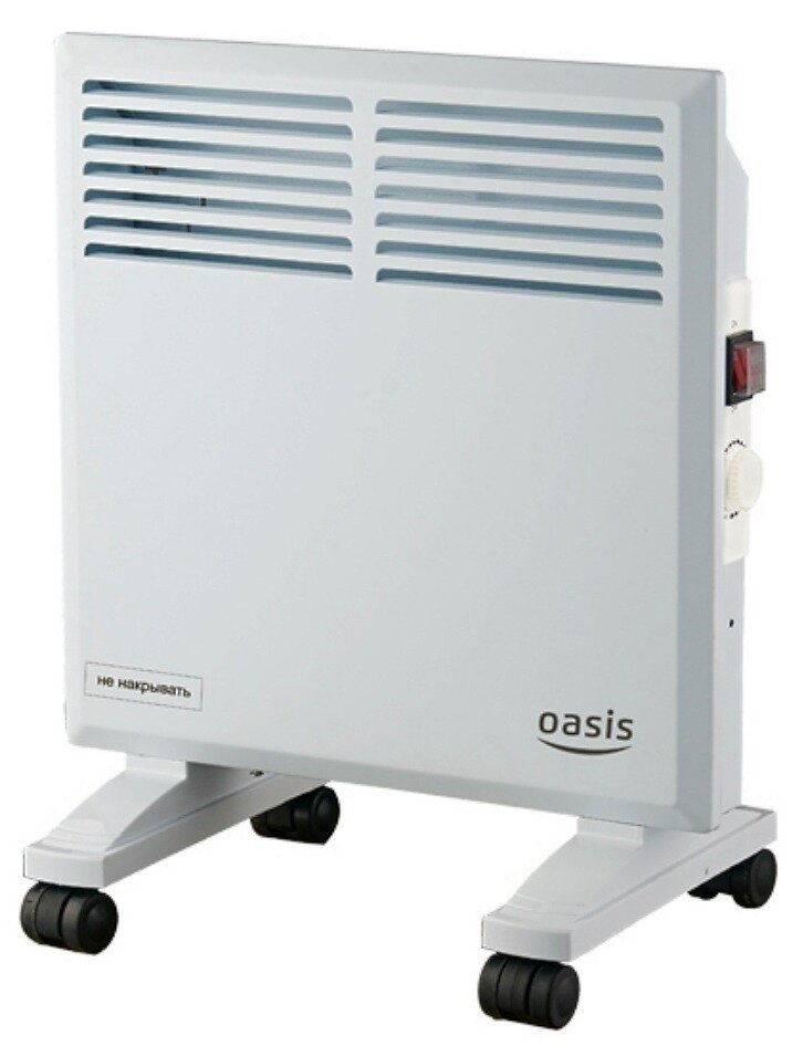 Конвектор электрический Оазис КМ-10 в металлическом корпусе, белый, 420х405х81мм, 1кВт, площадь обогрева 15м², IPX4 / климатическая техника