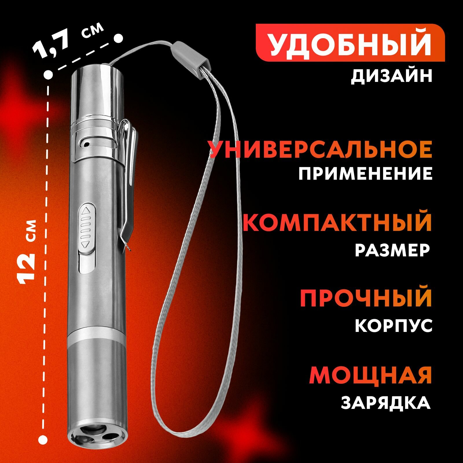 Игрушка для животных "Лазерная указка", металл, с ремешком, серебристая