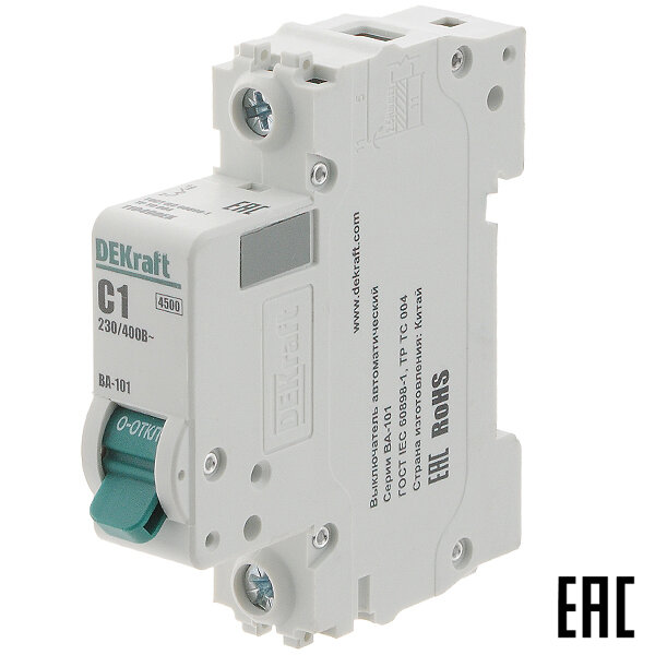Автоматический выключатель на Din-рейку DEKraft ВА101-1P-001А-C 11049DEK C1А/1п/ 4,5 кА (2 шт. в комплекте)