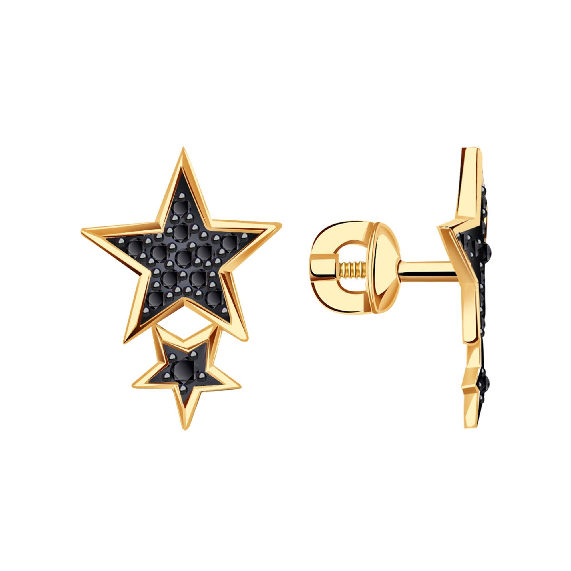 Серьги пусеты, красное золото, 585 проба, фианит