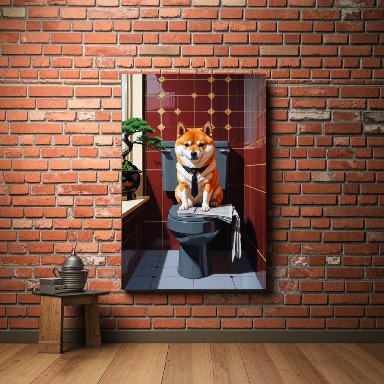 Картина в туалет, Собака читает газету на унитазе, 30*40 см