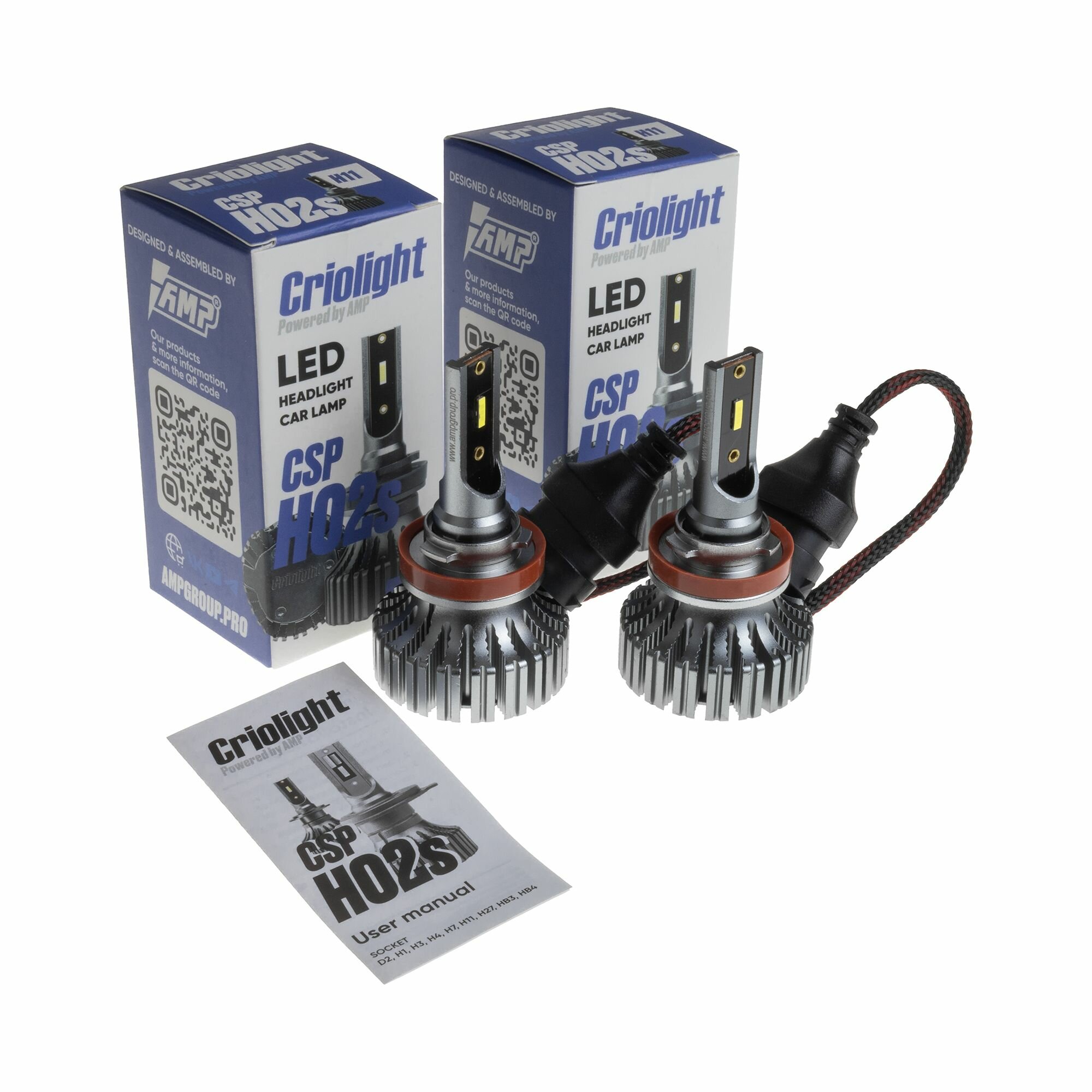 Комплект светодиодных ламп CrioLight By AMP H02s H7 с Габаритными светодиодами 360 StandartBright T10