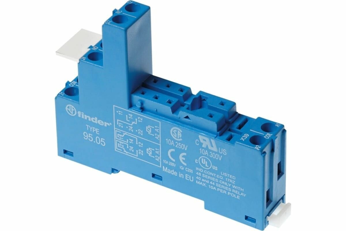 Розетка FINDER с винтовыми клеммами (с зажимной клетью) для реле 40. 51, 40.52, 40.61, 40.62 синий цвет 95.05.9SMA