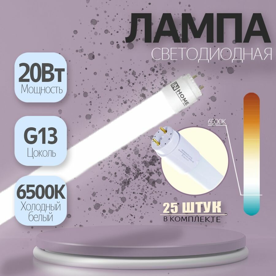 Лампа светодиодная LED-T8-М-PRO 20Вт 230В G13 6500К 2000Лм 1200мм матовая неповоротная IN HOME (25шт)