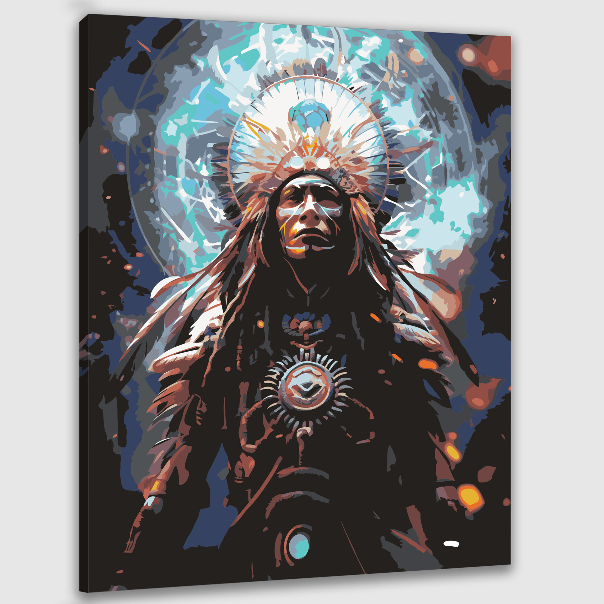Картина по номерам 40x50 см, цифровая иллюстрация, шаман, племенная одежда, эфирные энергии, древние символы