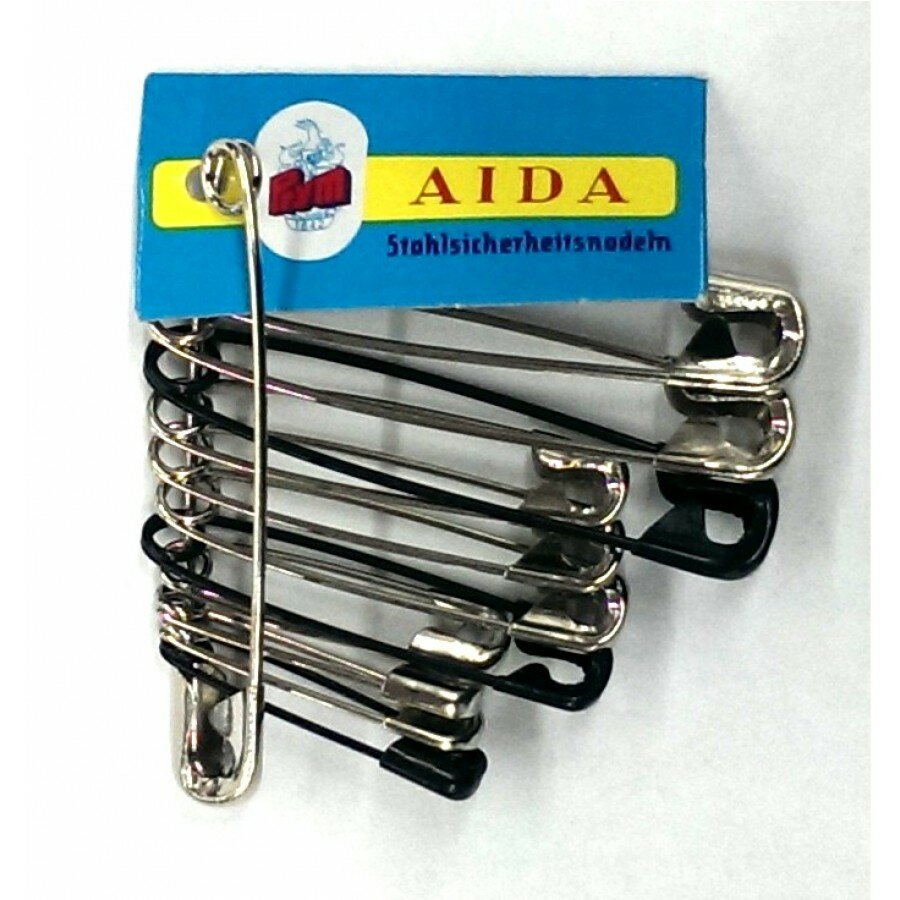 085288 Булавки английские, сталь с защитой от ржавчины, со спиралью, 27/38/50мм, серебристый/черный,